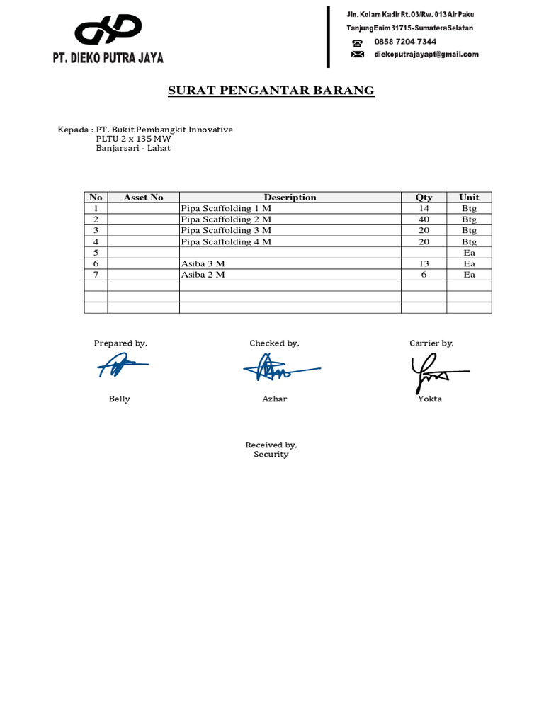 Surat Pengantar barang | PDF