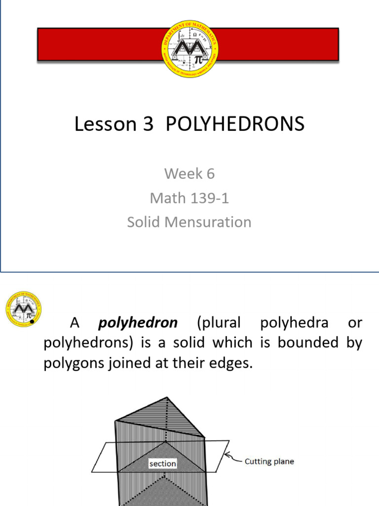Lesson 3 Polyhedrons: Week 6 Math 139-1 Solid Mensuration | PDF | Area ...