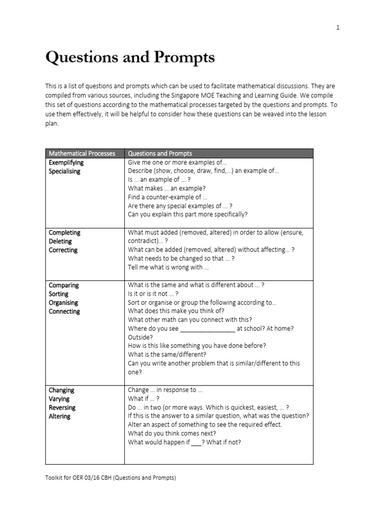 Questions and Prompts | PDF | Thought | Psychological Concepts