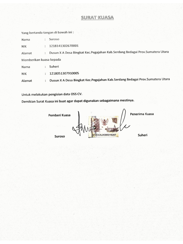 Surat Kuasa OSS | PDF