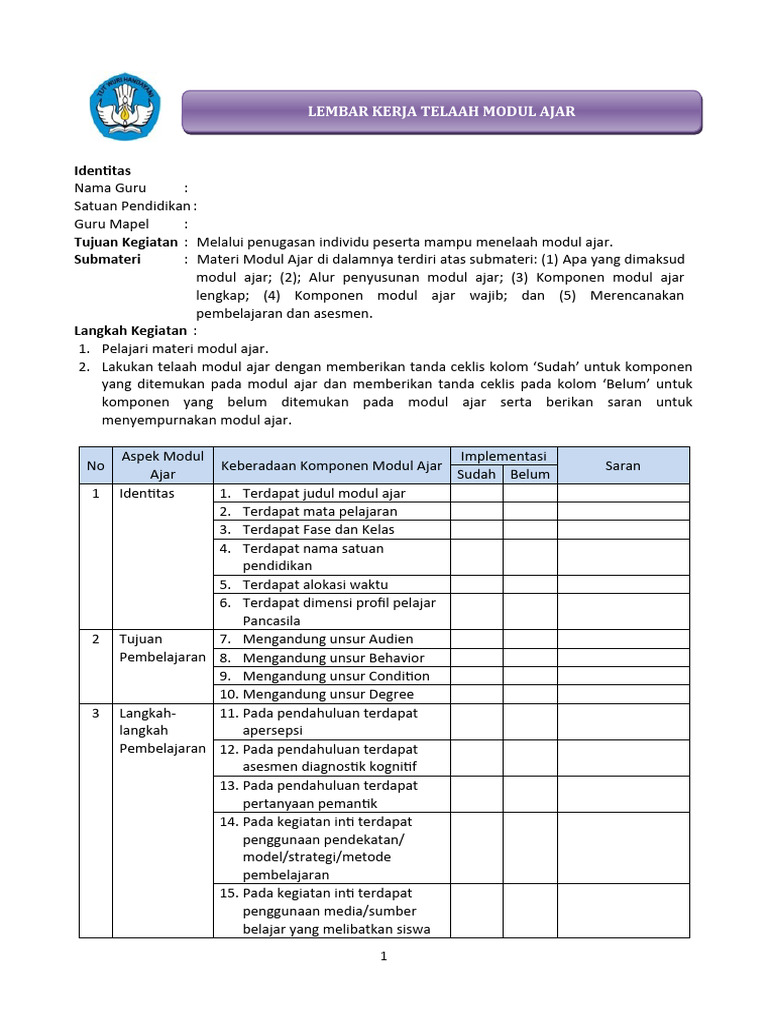 LK Telaah Modul Ajar | PDF | Pengembangan Diri