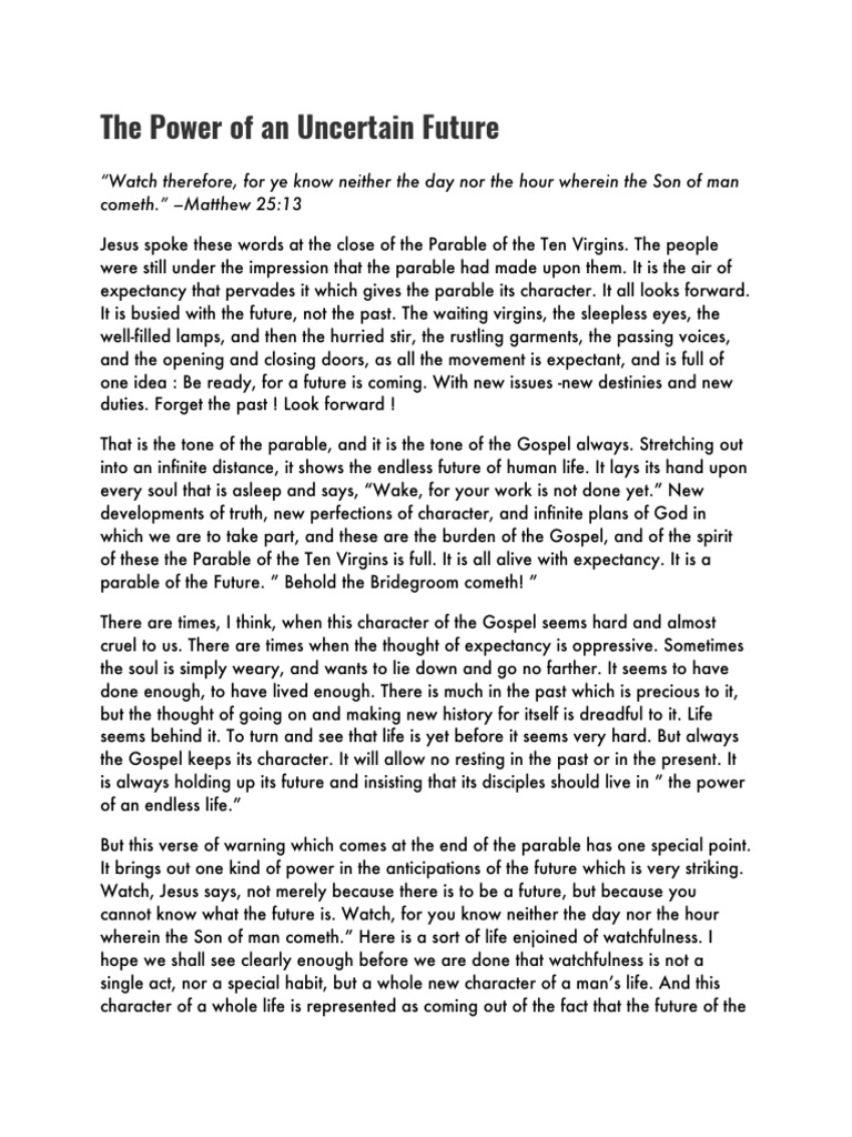 The Power of An Uncertain Future | PDF | Jesus | Soul