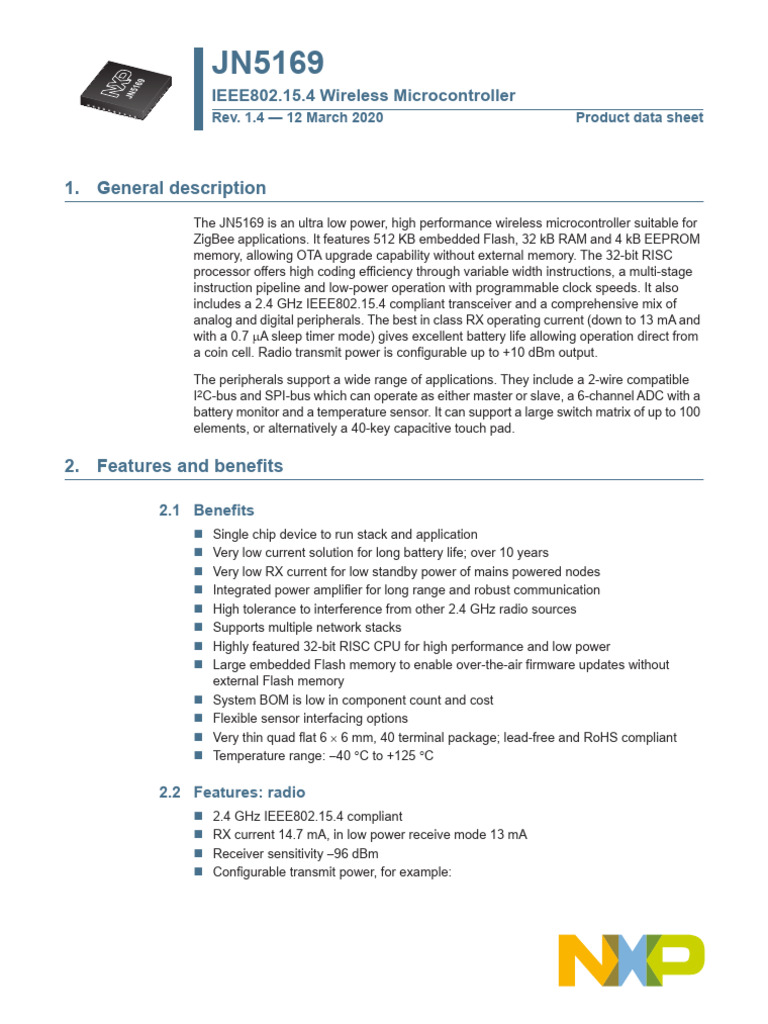 JN5169 Wireless Microcontroller Overview | PDF | Microcontroller ...