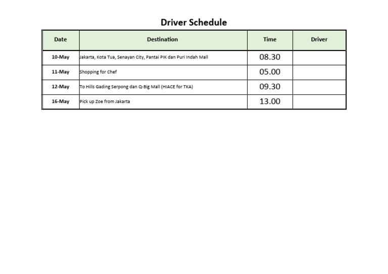 driver schedule | PDF