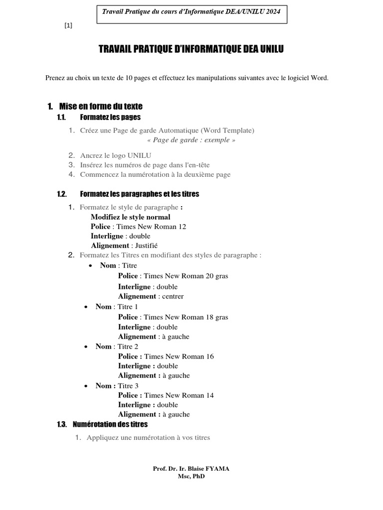 Mise en forme d'un document Word UNILU | PDF | Microsoft Word ...