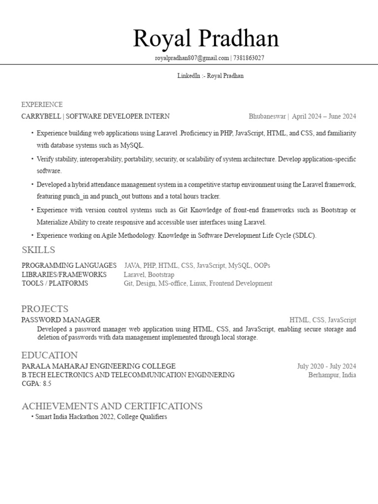 Software Developer Intern Profile | PDF | Business | Technology ...
