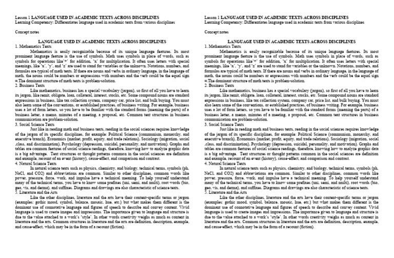 Language Features in Mathematics Texts | PDF | Mathematics | Symbols