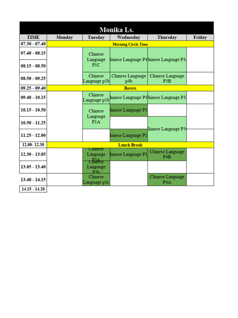 Weekly School Schedule Overview | PDF