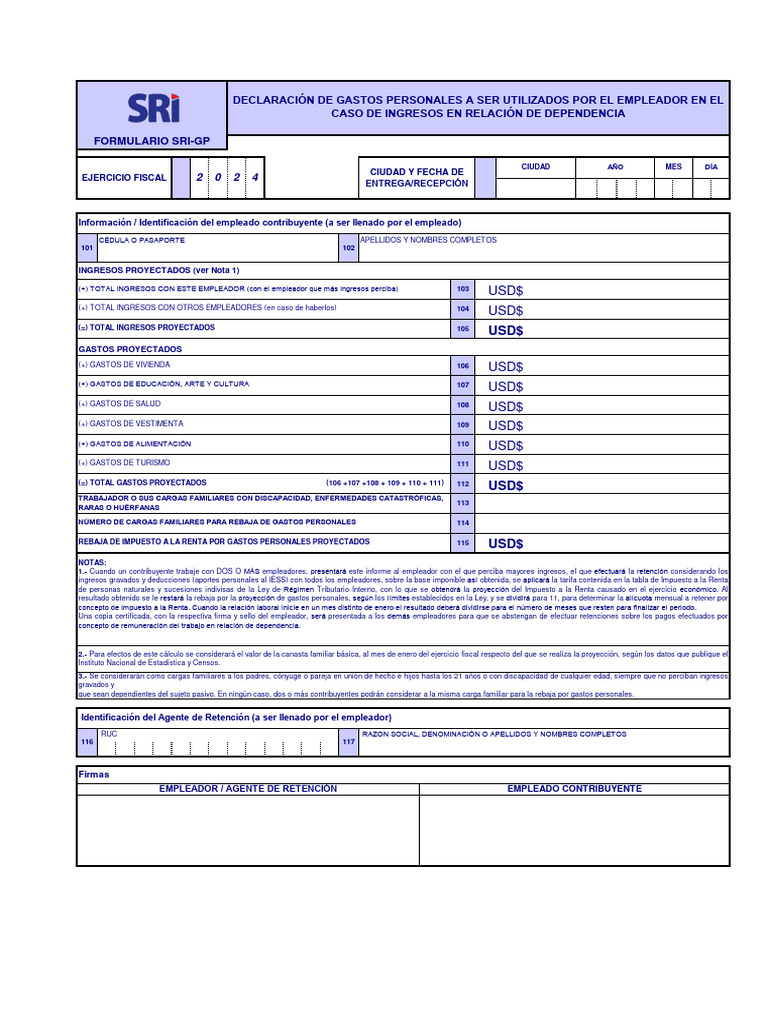 Formulario SRI - GP CONTINENTE | PDF | Impuesto sobre la renta | Impuestos