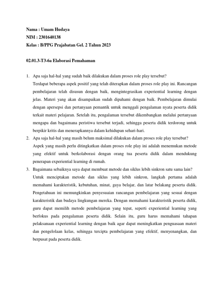 Umam Hudaya - 02.01.3-T3-6a Elaborasi Pemahaman | PDF | Bisnis
