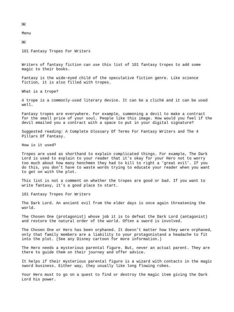 101 Fantasy Tropes for Writers | PDF | Fantasy | Elves