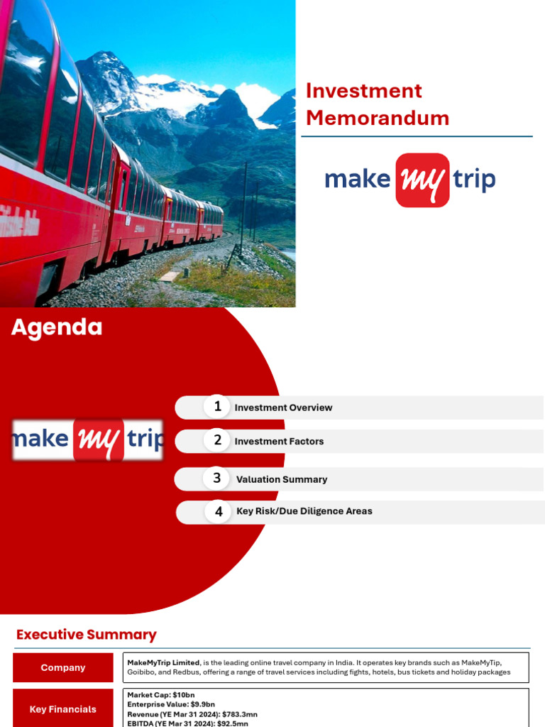 MakeMyTrip Investment Overview 2024 | PDF | Valuation (Finance) | Investing