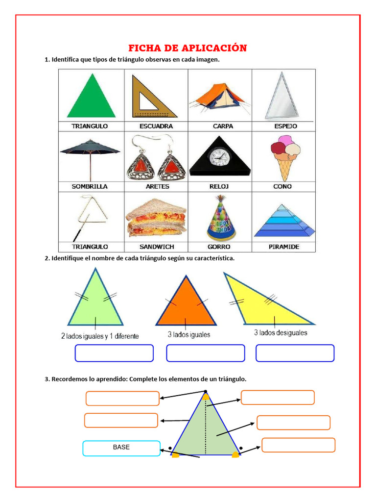 FICHA DE APLICACION - TRIANGULOS | PDF | Triángulo | Geometría Elemental