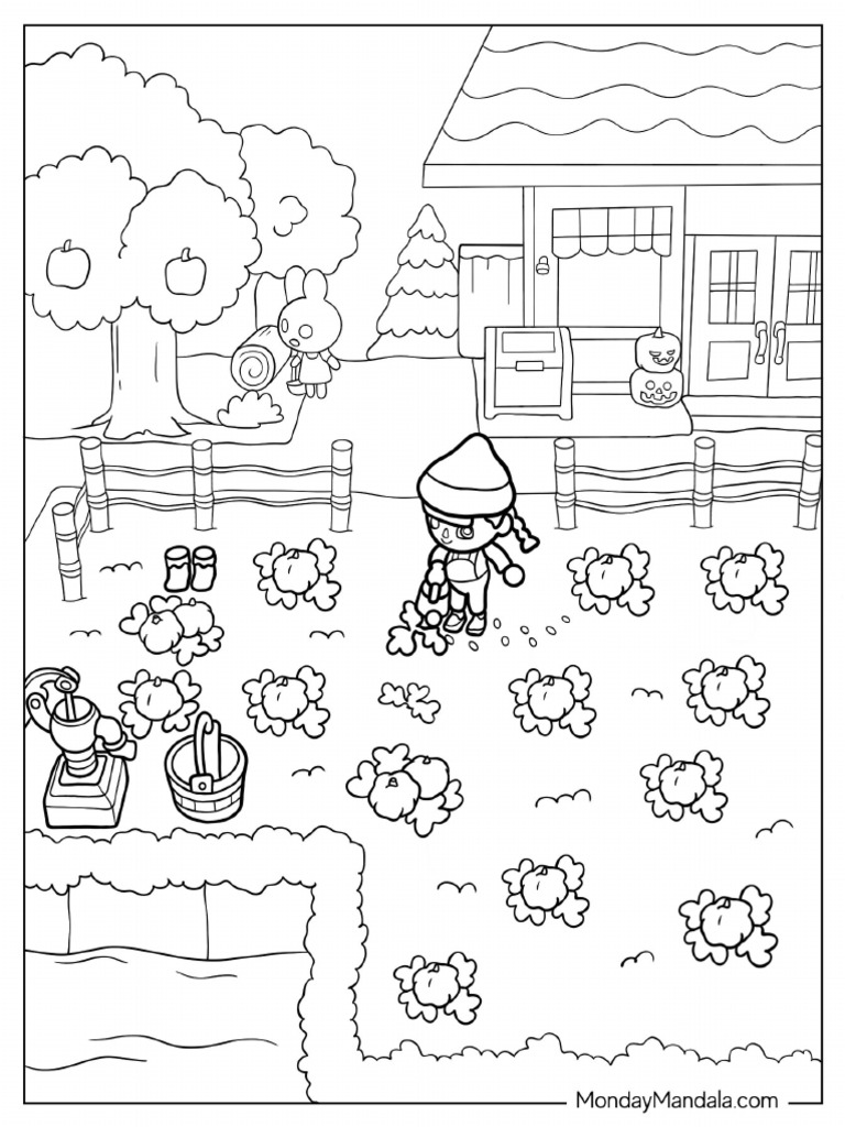 Animal Crossing Villager Watering Plants Coloring Sheet | PDF