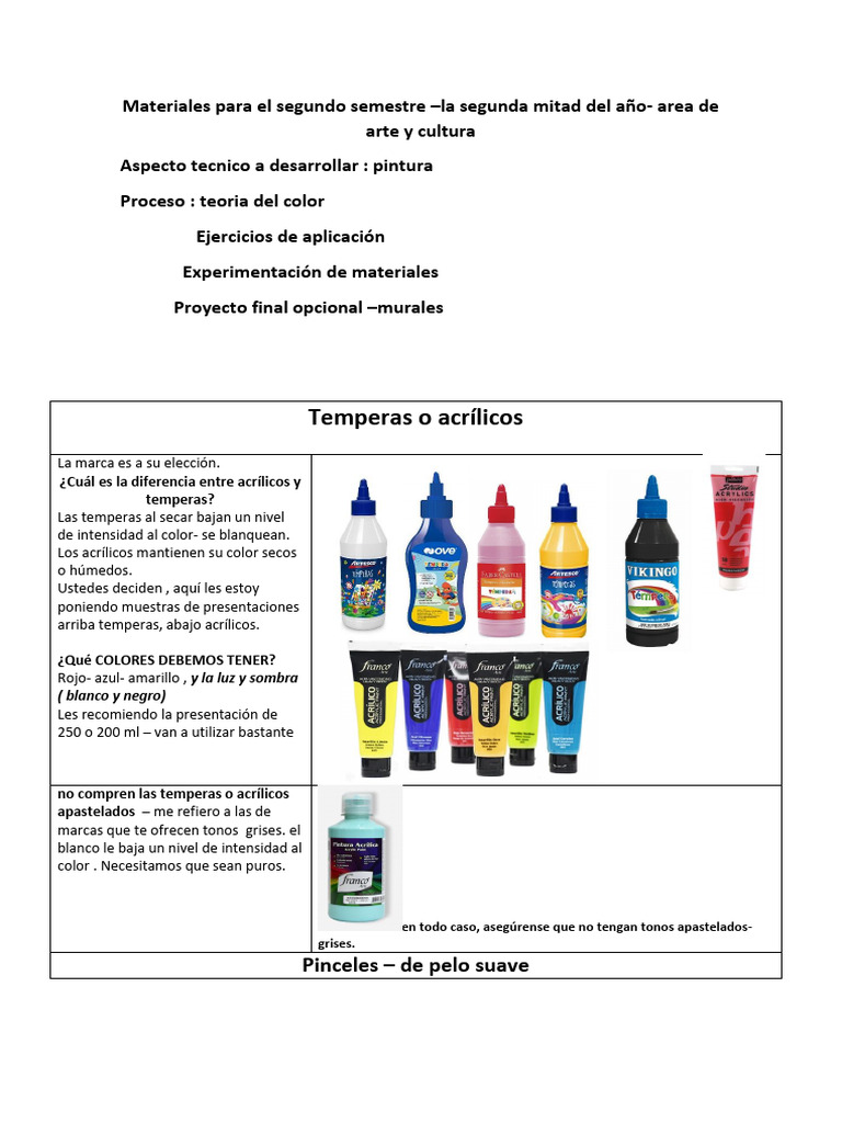 Materiales para El Segundo Semestre Pintura Color | PDF | Color | Pinturas