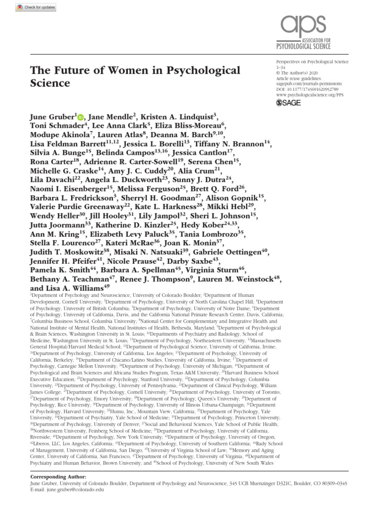 1. the Future of Woman in Psychological Science -Gruber Et Al. - 2020 ...