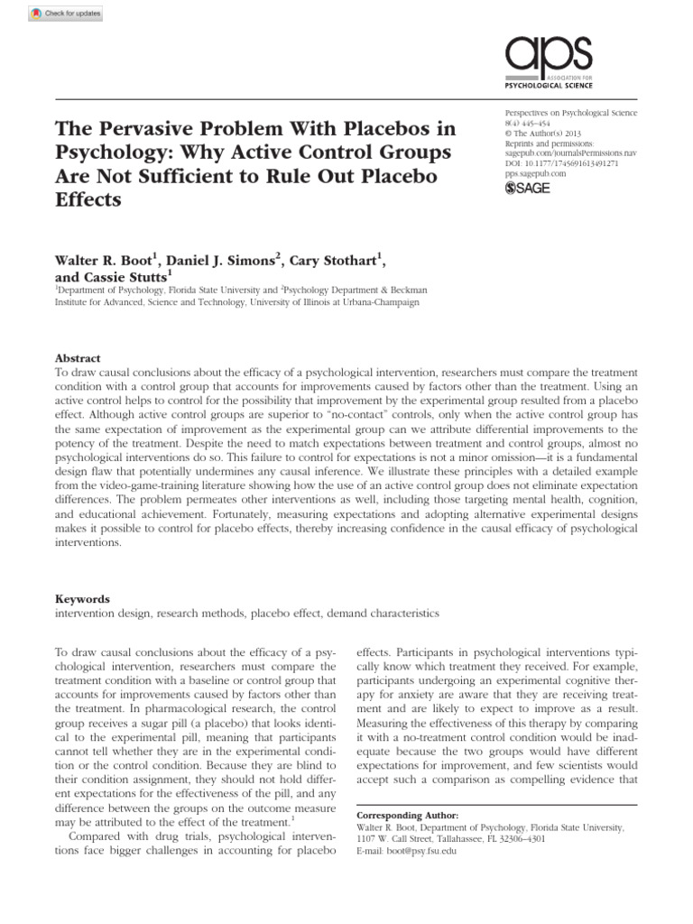 The Pervasive Problem With Placebos in Psychology: Why Active Control ...