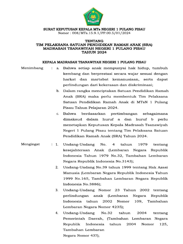 SK TIM SRA MTSN 1 PULPIS - TTE | PDF