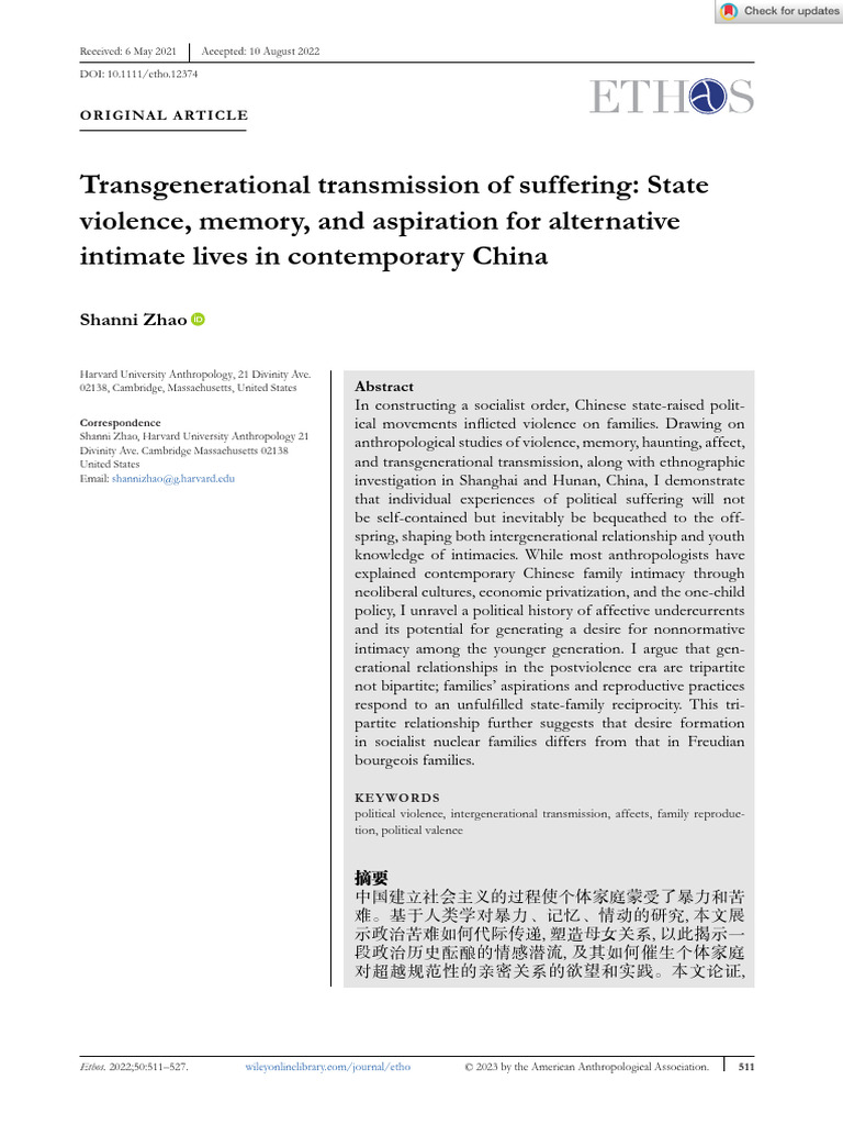 Transgenerational Transmission of Suffering State Violence Memory and ...