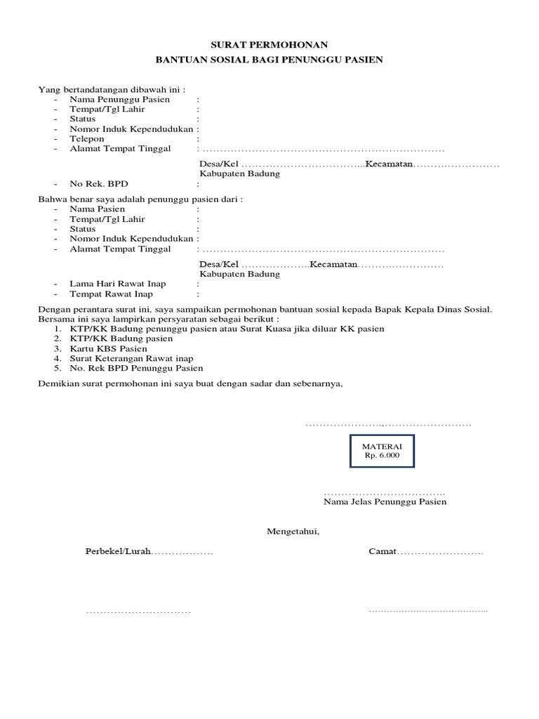 Formulir Bansos Penunggu Pasien 635390 | PDF | Olahraga & Rekreasi | Ilmu Sosial