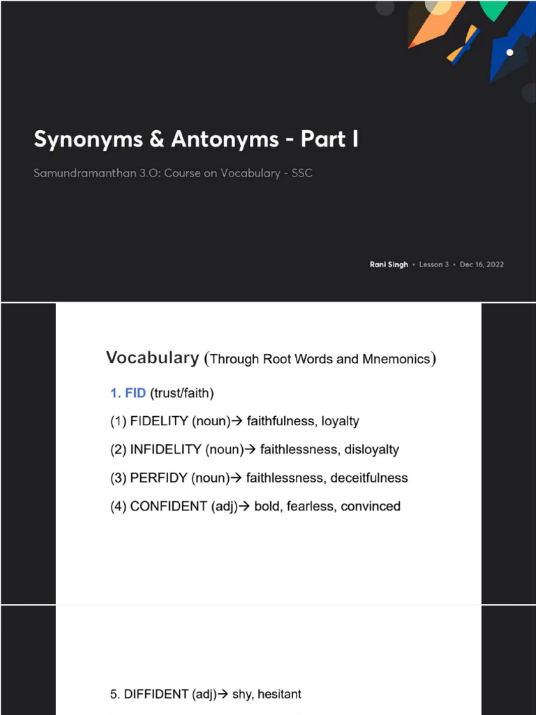 Synonyms Antonyms - Part I With Anno 1690459312388 | PDF