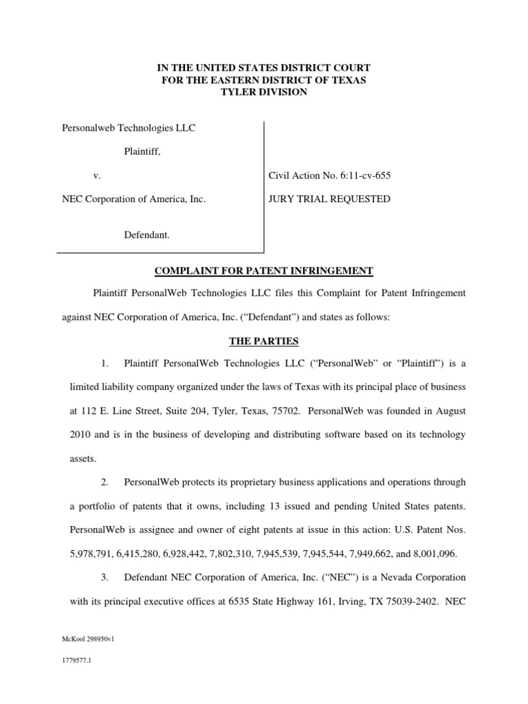 PersonalWeb Technologies v. NEC Corporation of America | PDF | Patent ...
