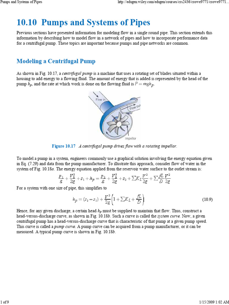 10.10-Pumps and Systems of Pipes | PDF | Pump | Equations