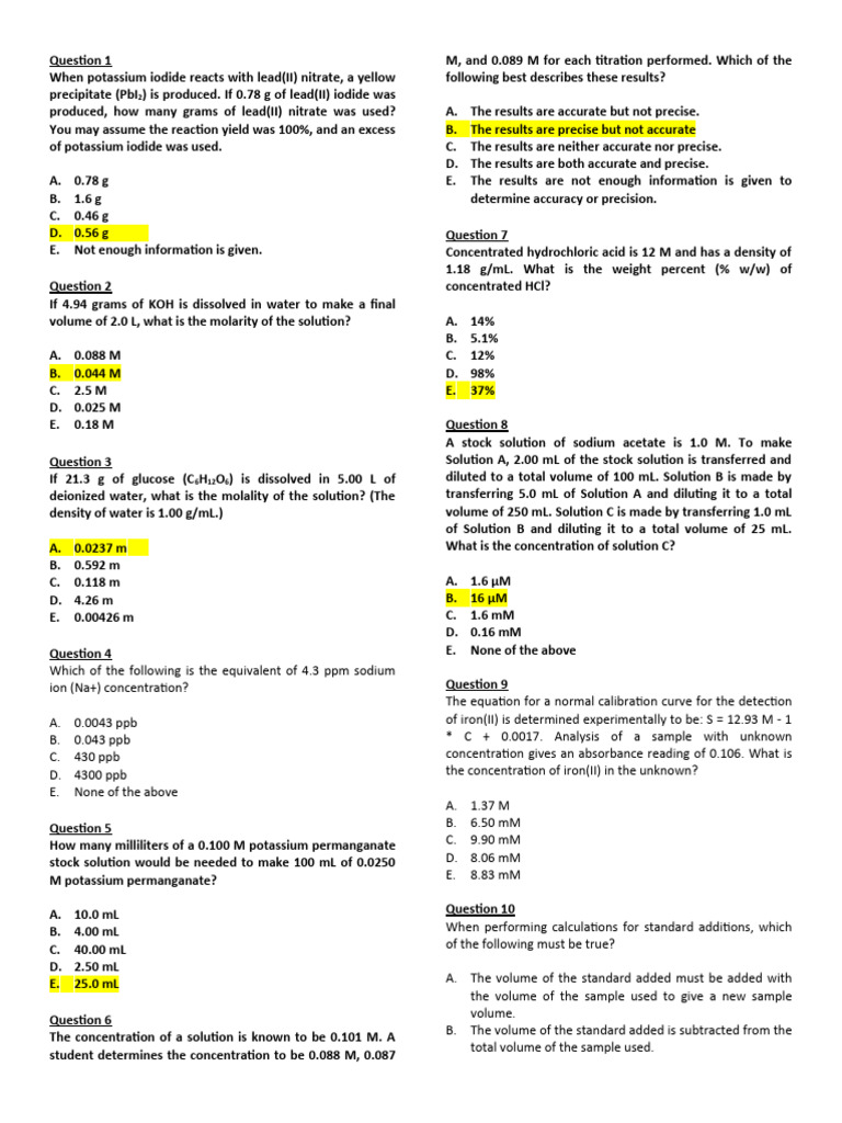 Chemistry Problem Set | PDF | Chromatography | Gas Chromatography