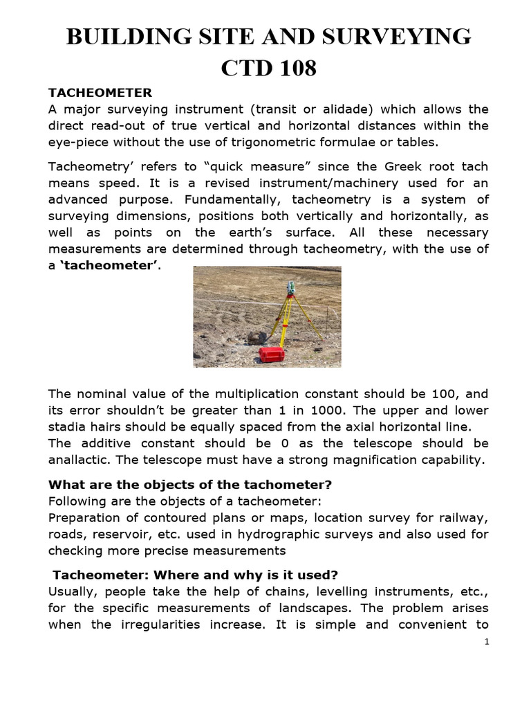 Tacheometer - Building Site and Surveying CTD | PDF | Surveying | Global Positioning System