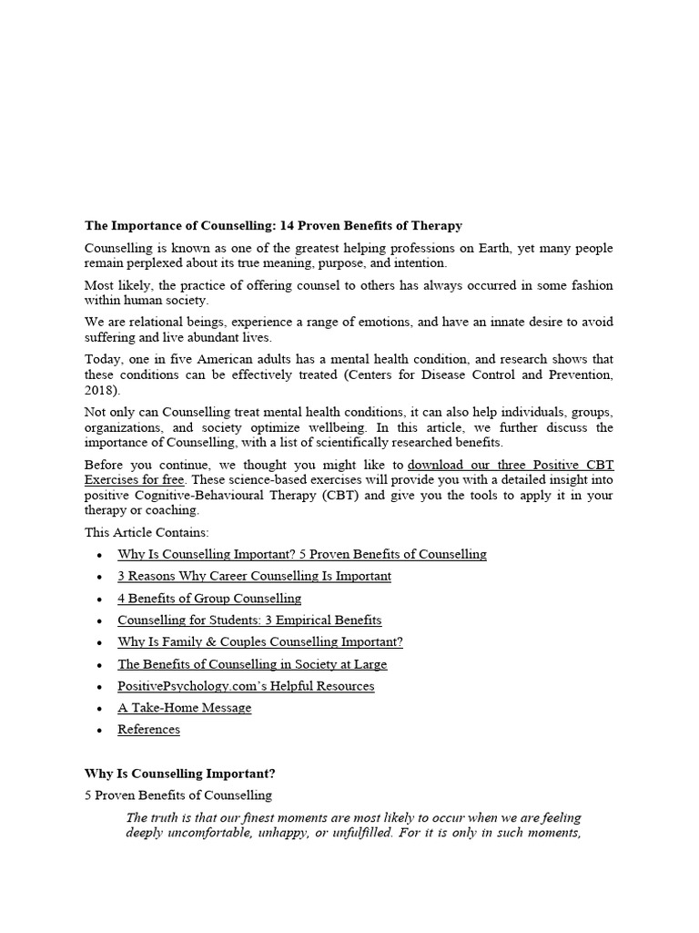Importance of Counseling: 14 Benefits | PDF | Psychotherapy ...