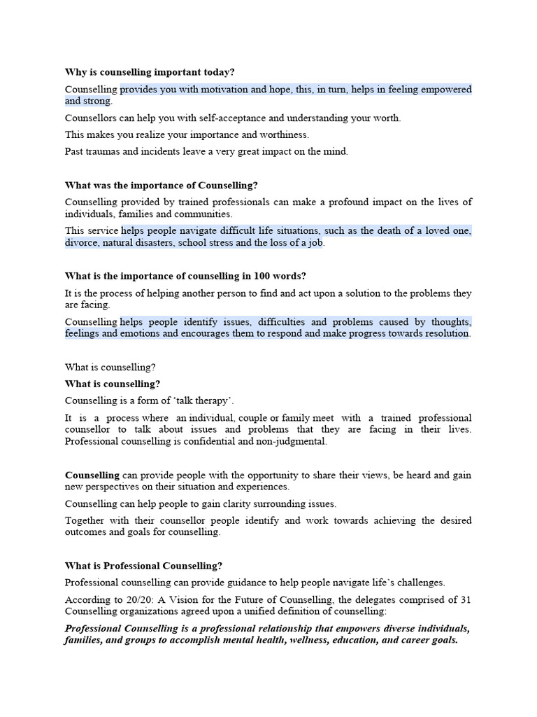 Why Is Counselling Important Today | PDF | Psychotherapy | Mental Health