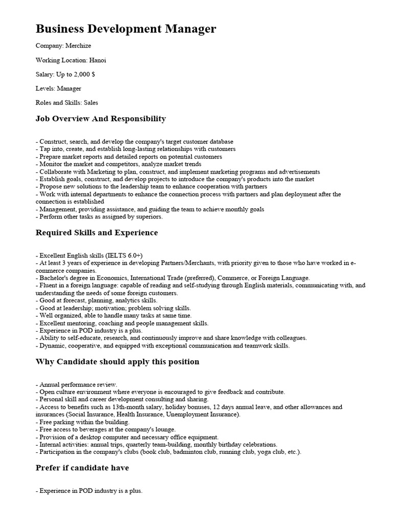 Business Development Manager | PDF | Business Development | Leadership