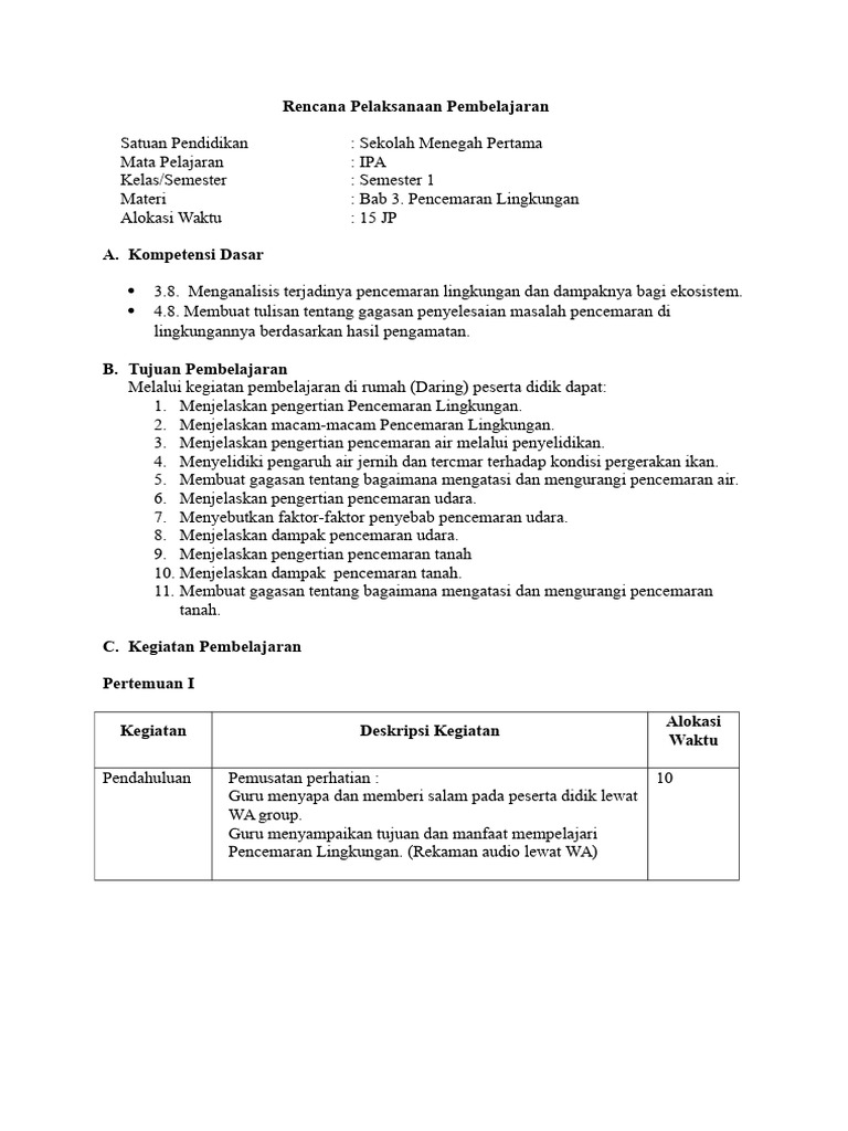 RPP & LKPD Pencemaran Lingkungan | PDF | Seni