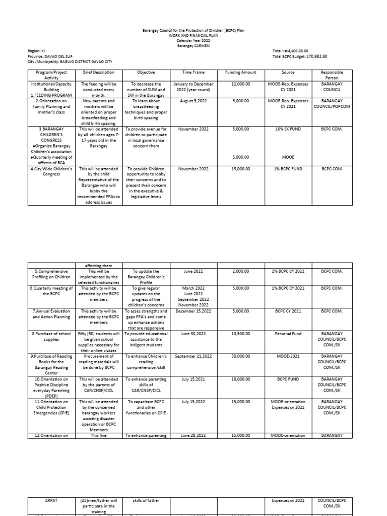 BCPC Plan Final | PDF | Family | Childhood