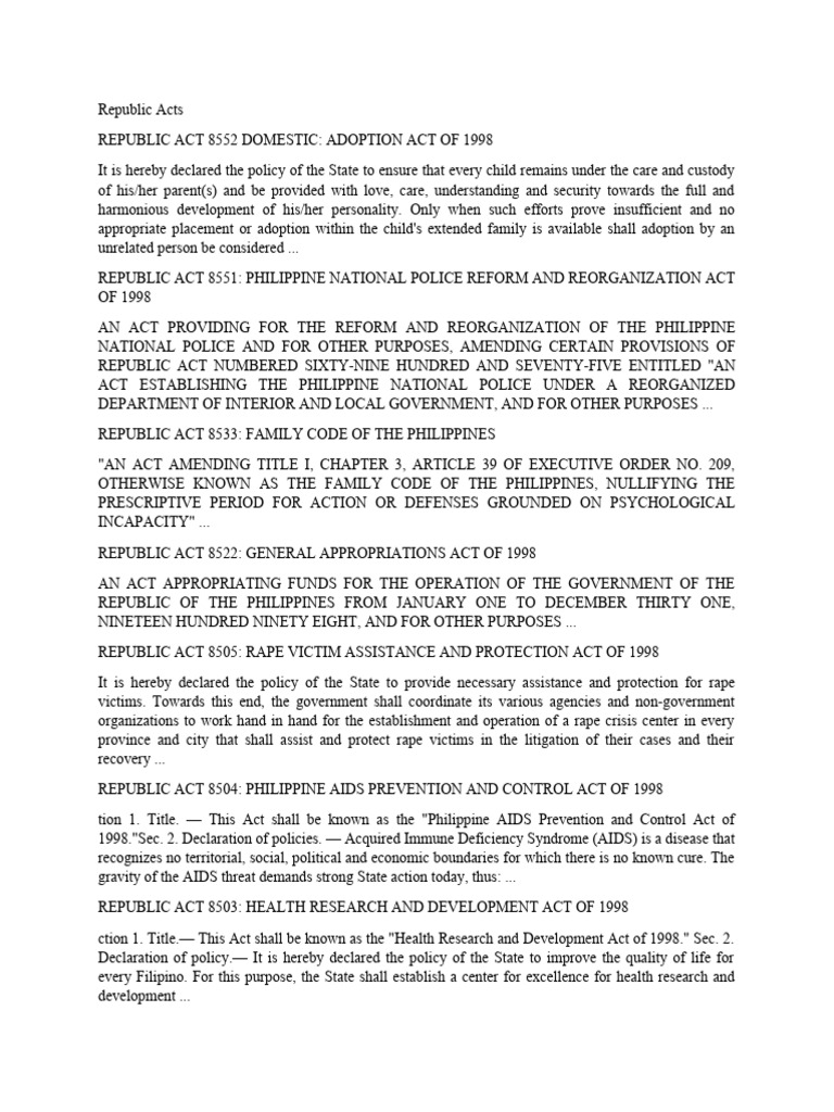 REPUBLIC ACTS | Download Free PDF | Government | Justice
