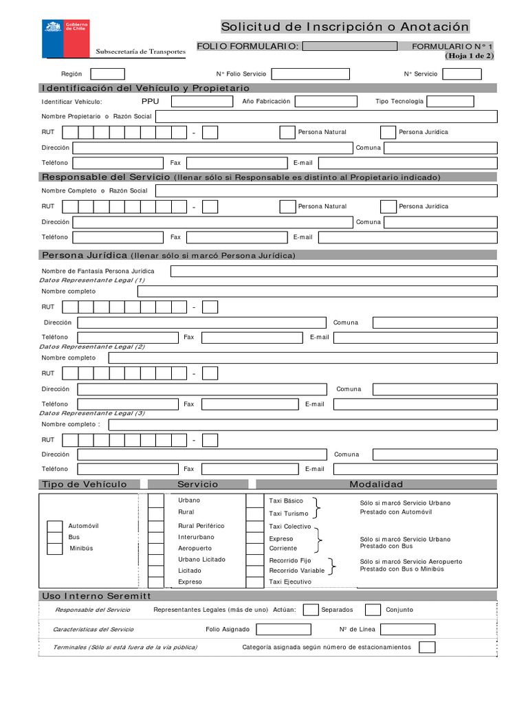 Solicitud de Inscripción Vehicular Chile | PDF | Autobús | Fax