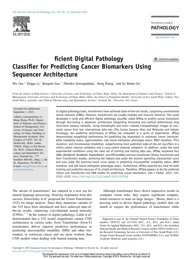A Novel and Efficient Digital Pathology Classifier for Predicting Cancer Biomarkers Using ...