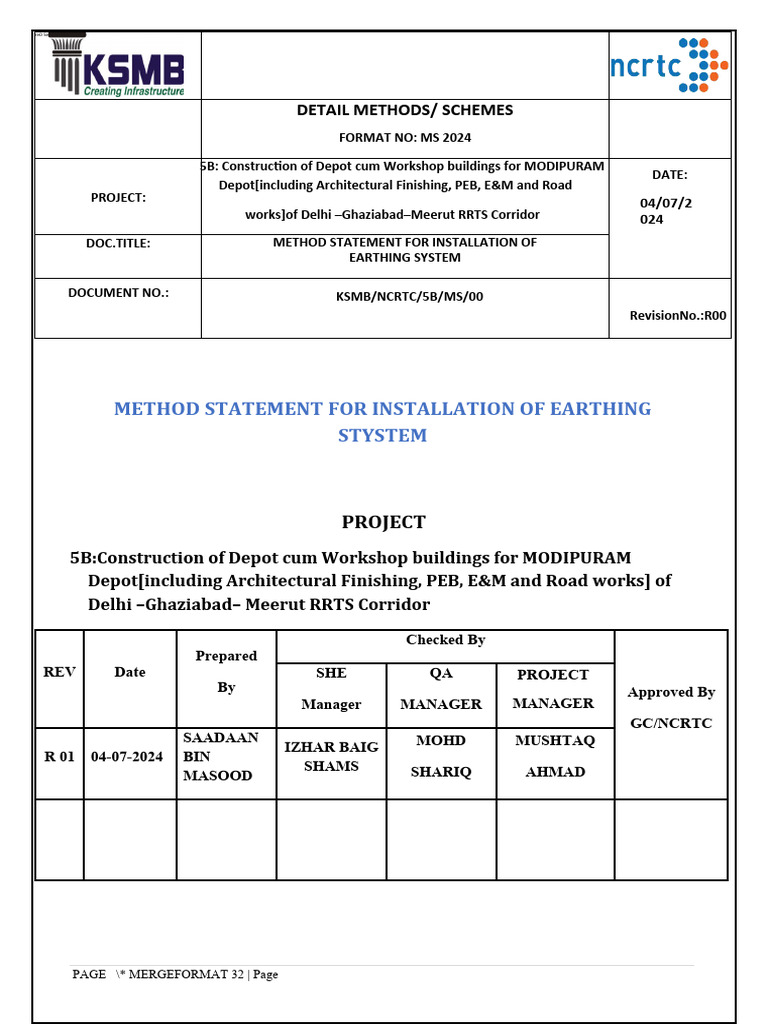 Method Statement of Earthing System | PDF | Welding | Construction