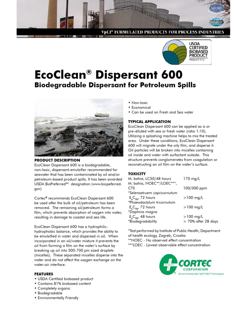 EcoClean Dispersant 600 | PDF | Water | Materials