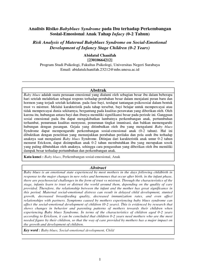Analisis Risiko Babyblues Syndrome Pada Ibu Terhadap Perkembangan ...