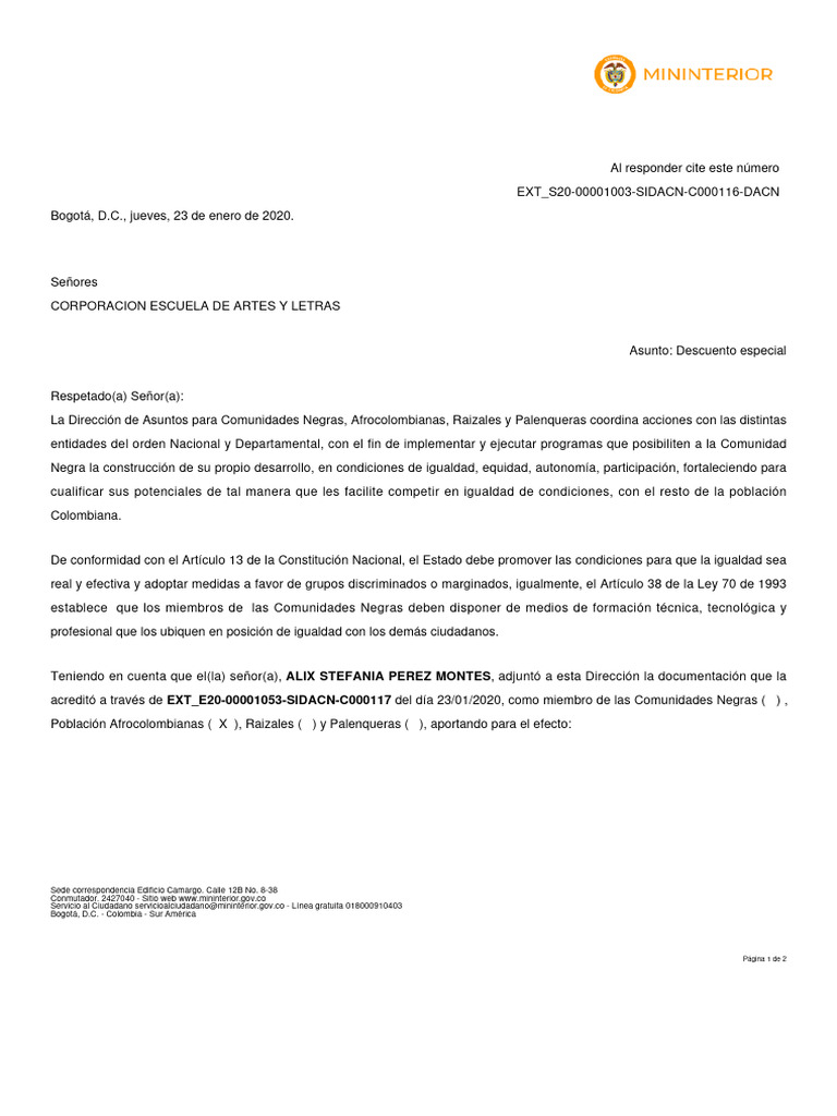 Carta Solicitud Descuento | PDF | Bogotá