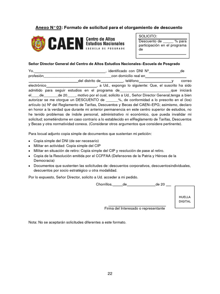 Anexo #03 Formato de Solicitud para El Otorgamiento de Descuento | PDF ...