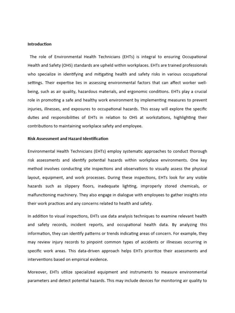 EHT's Roles in OHS | PDF | Occupational Safety And Health | Personal ...
