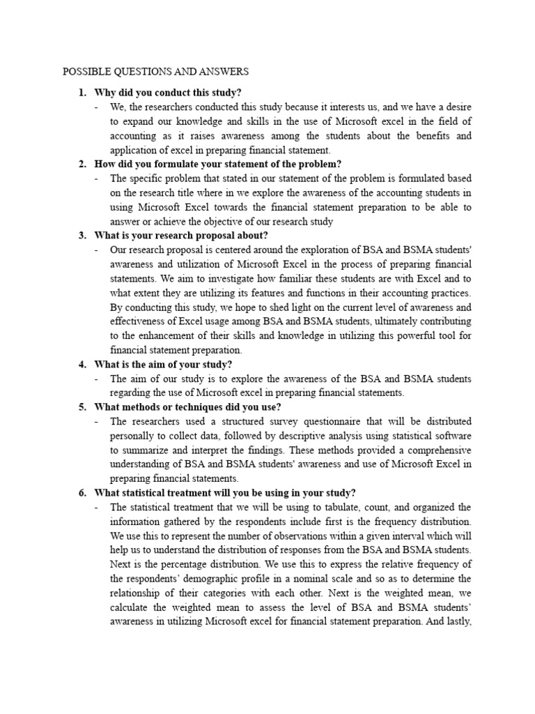POSSIBLE-QUESTIONS-AND-ANSWERS | PDF | Microsoft Excel | Accounting