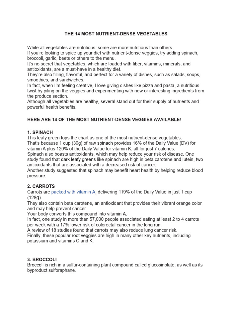 The 14 Most Nutrient-Dense Vegetables | PDF | Vegetables | Vitamin