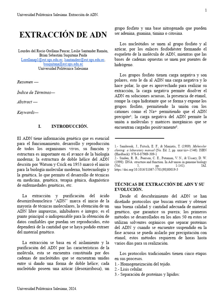 Extraccion de ADn | PDF | Adn | Genética