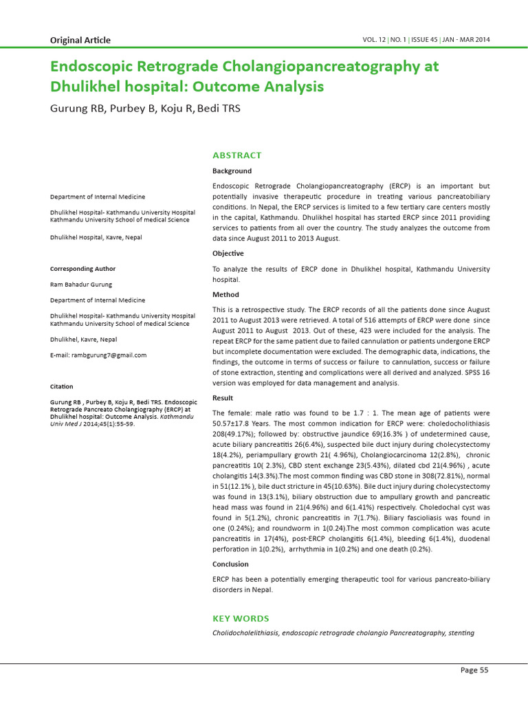 Endoscopic Retrograde Cholangiopancreatography at Dhulikhel Hospital ...