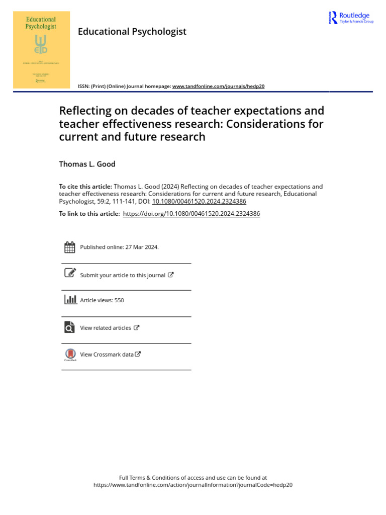 Reflecting On Decades of Teacher Expectations and Teacher Effectiveness ...