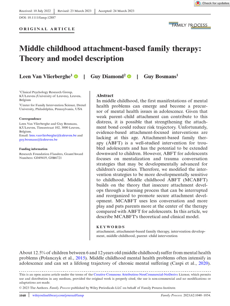 Family Process - 2023 - Van Vlierberghe - Middle Childhood Attachment ...