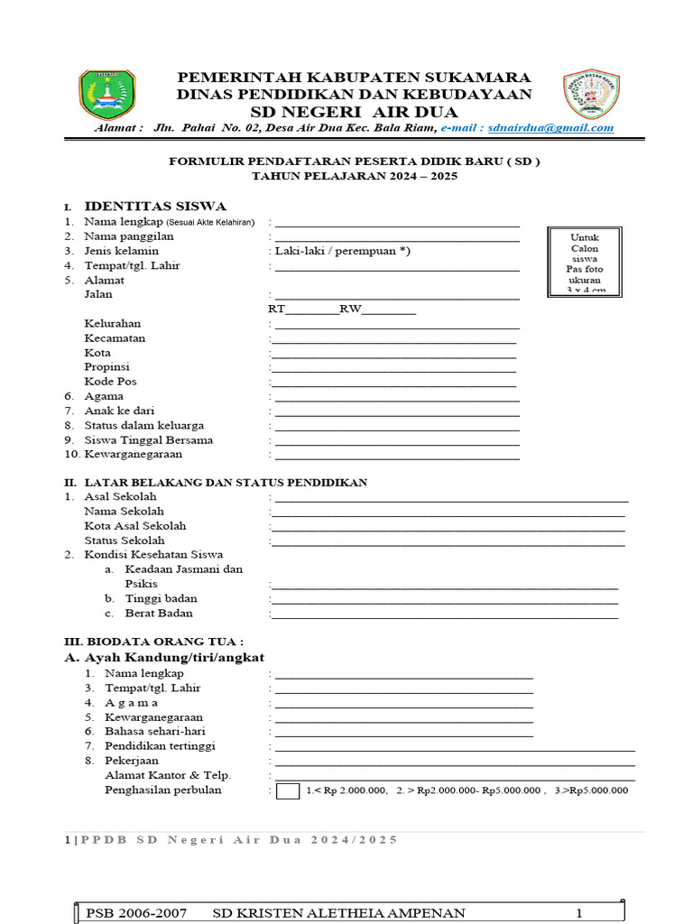 Formulir SD 2024 2025 | PDF